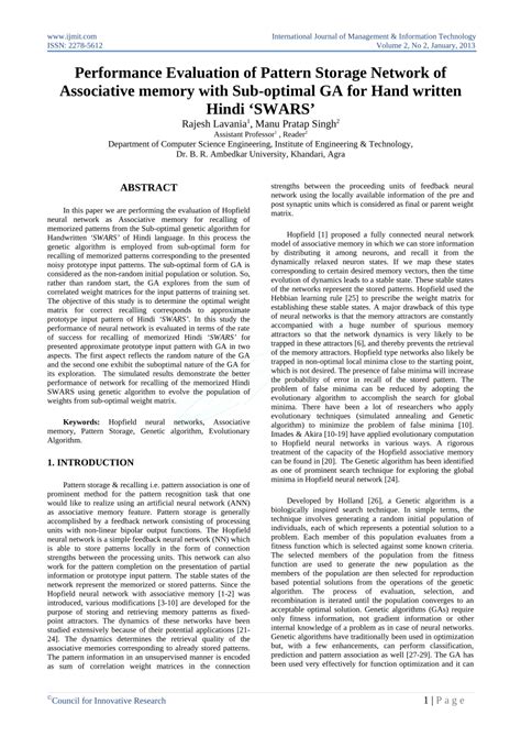 Pdf Performance Evaluation Of Pattern Storage Network Of Associative Memory With Sub Optimal
