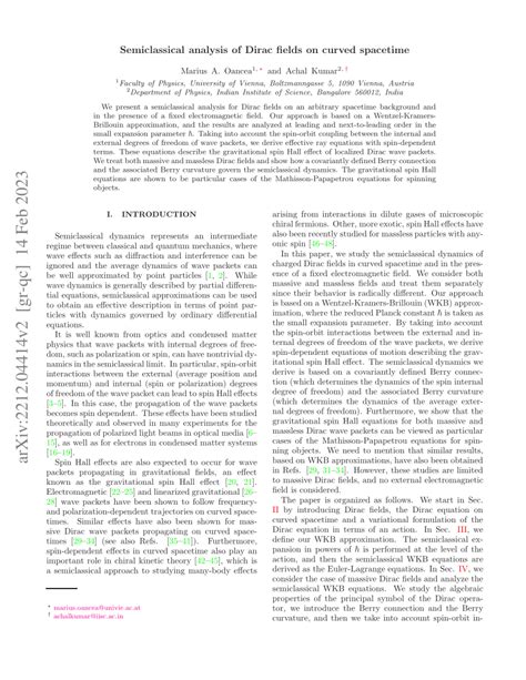 Pdf Semiclassical Analysis Of Dirac Fields On Curved Spacetime