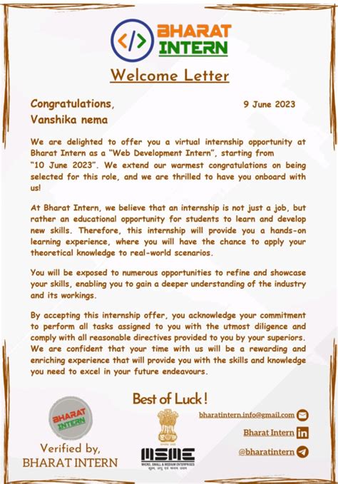 Internship Webdevelopment Internshipopportunity Bharatintern Vanshika Nema