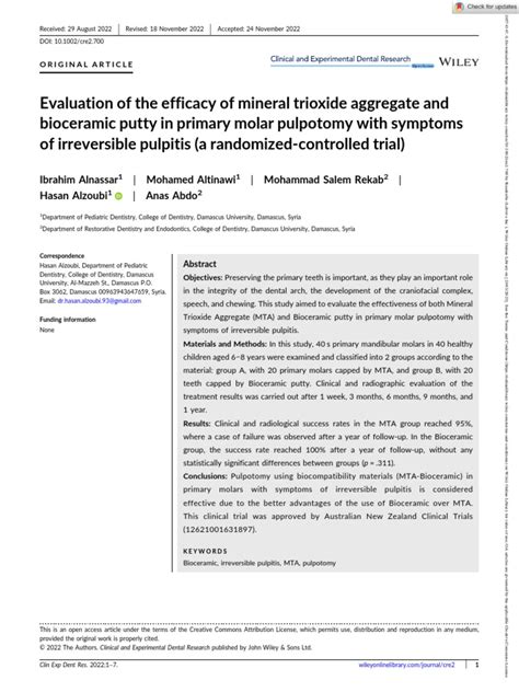 Evaluation Of The Efficacy Of Mineral Trioxide Aggregate And Bioceramic Putty Pdf Medical