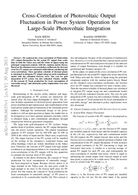 Pdf Cross Correlation Of Photovoltaic Output Fluctuation In Power System Operation For Large