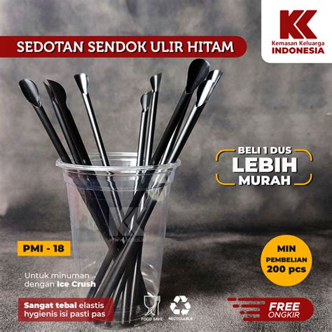 Jual Sedotan Sendok Hitam Spoon Straw Sedotan Ulir Hitam 200pcs