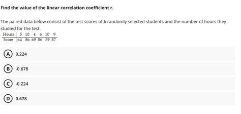 Solved Find The Value Of The Linear Correlation Coefficient Chegg