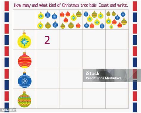 아이들을위한 논리 게임 계산하고 각 접시에 얼마나 많은 크리스마스 트리 장식을 적어 0명에 대한 스톡 벡터 아트 및 기타 이미지 0명 12월 개발 Istock