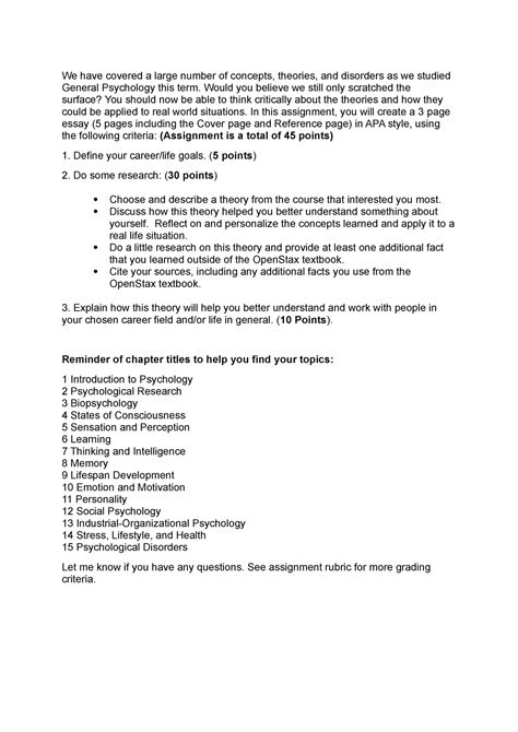 Theory Application Paper We Have Covered A Large Number Of Concepts Theories And Disorders