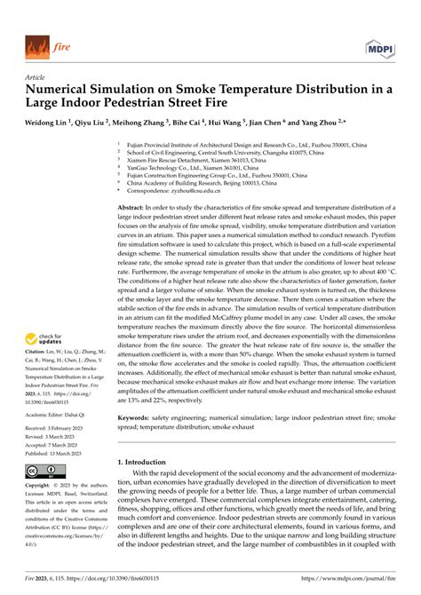Pdf Numerical Simulation On Smoke Temperature Distribution In A Large Indoor Pedestrian Street