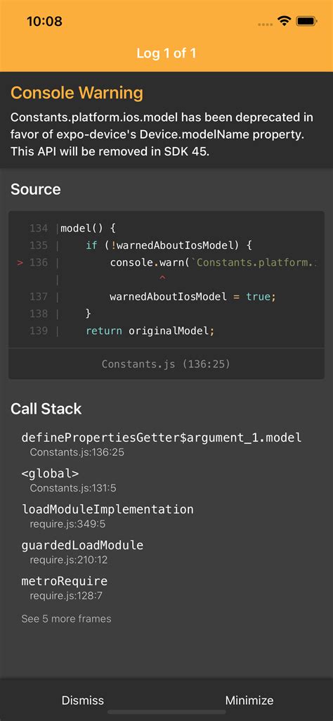 Getting Expo Constants Warning About Constants Platform Ios Model Even Though I M Not Using It