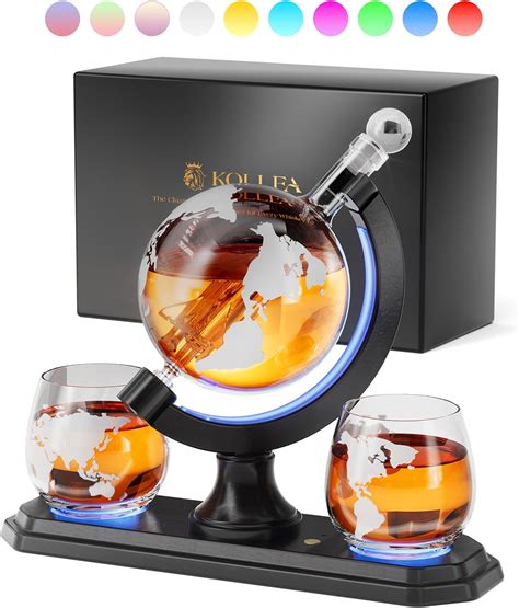 Ts For Men Dad Kollea Patented Whiskey Globe Decanter Set With 7 Color Light