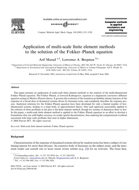 Pdf Application Of Multi Scale Finite Element Methods To The Solution Of The Fokker Planck