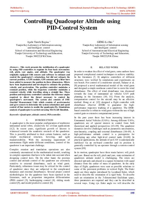 Pdf Ijert Controlling Quadcopter Altitude Using Pid Control System