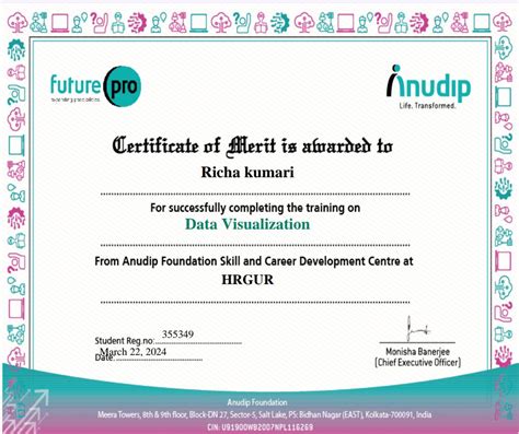 earned data visualization certification from anudip richa kumari posted on the topic linkedin