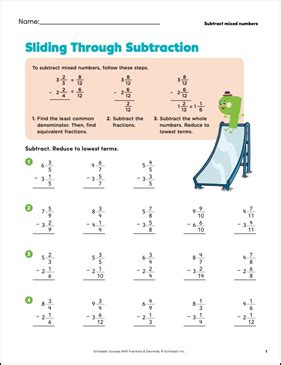 Sliding Through Subtraction Mixed Numbers Printable Skills Sheets Worksheets Library