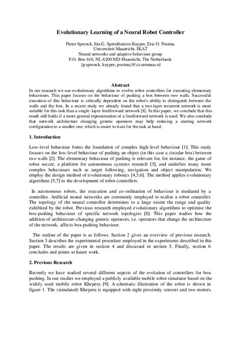 pdf evolutionary learning of a neural robot controller