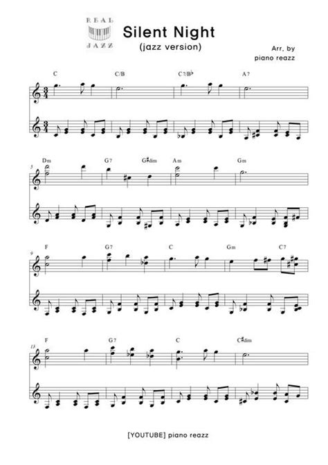 악보 찬송가 109장 고요한 밤 거룩한 밤 Silent Night Holy Night 예쁜 보사노바 By 피아노리즈 Piano Reazz