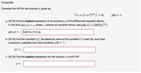 Solved Consider The Ivp For The Function Y Given By 7 T Y