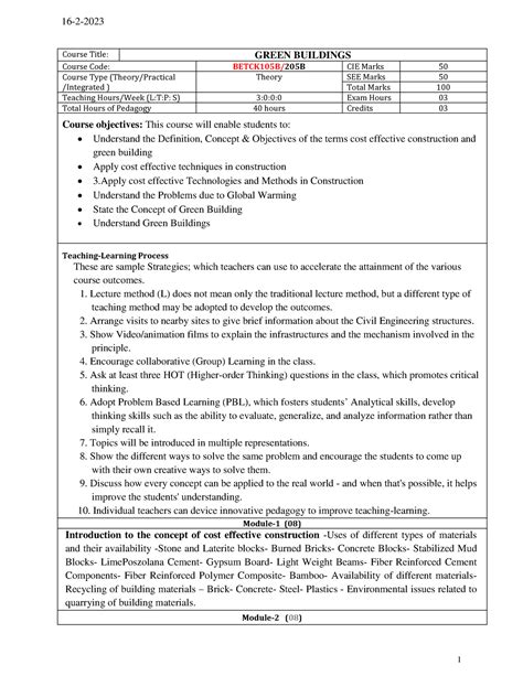 Betck 105b Syllabus Vtu Syll Course Title Green Buildings Course