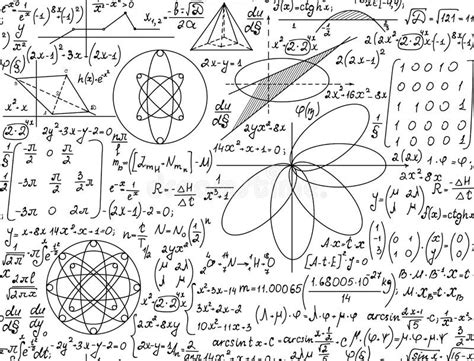 Math Scientific Vector Seamless Pattern With Formulas Calculations And Geometrical Figures