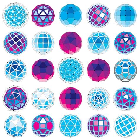 Premium Vector Set Of Vector Dimensional Wireframe Low Poly Objects Spherical Facet Shapes