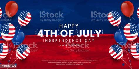 7월 4일 독립기념일을 기념하는 현대식 현대식 디자인에 풍선과 색종이가 있는 빨간색과 파란색 수채화 배너 배경에 색종이가 놓입니다 벡터 일러스트레이션 0명에 대한 스톡 벡터