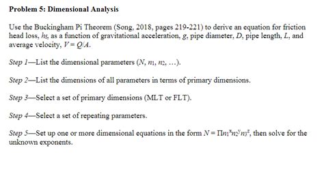 Solved Problem 5 Dimensional Analysis Use The Buckingham Pi