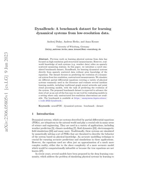 Dynabench A Benchmark Dataset For Learning Dynamical Systems From Low