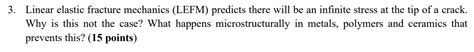 Solved Linear Elastic Fracture Mechanics LEFM Predicts There Will Course Hero
