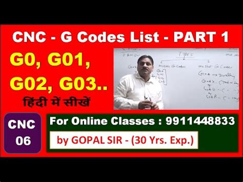 CNC G CODES LIST G G G G G G PART CNC PROGRAMMING IN HINDI BY GOPAL SIR