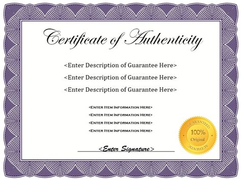 7 Free Sample Authenticity Certificate Templates Printable Samples