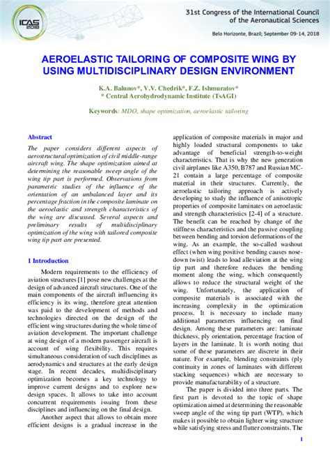 Pdf Aeroelastic Tailoring Of Composite Wing By Using Multidisciplinary Design Environment