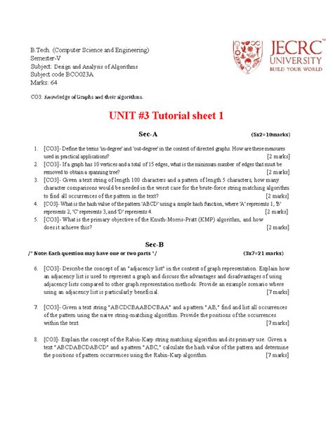 Daa Assignment Unit 3 Tut 1 B Computer Science And Engineering