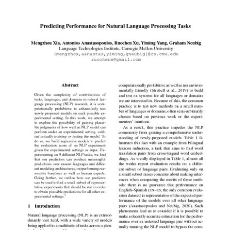 Predicting Performance For Natural Language Processing Tasks Acl