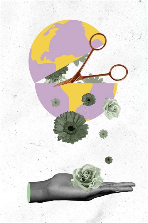 Creative 3d Photo Artwork Graphics Collage Of Big Scissors Cut Planet Earth Globe Black White