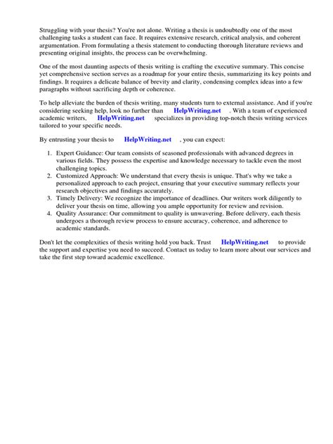 Executive Summary Thesis Sample Pdf Thesis Expert
