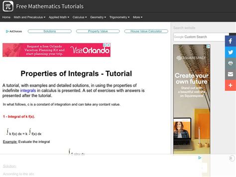 Analyze Math Properties Of Integrals Activity For 9th 10th Grade