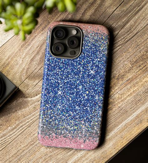 Blue Silver And Pink Glitter Case Glittery Phone Case Bling Case