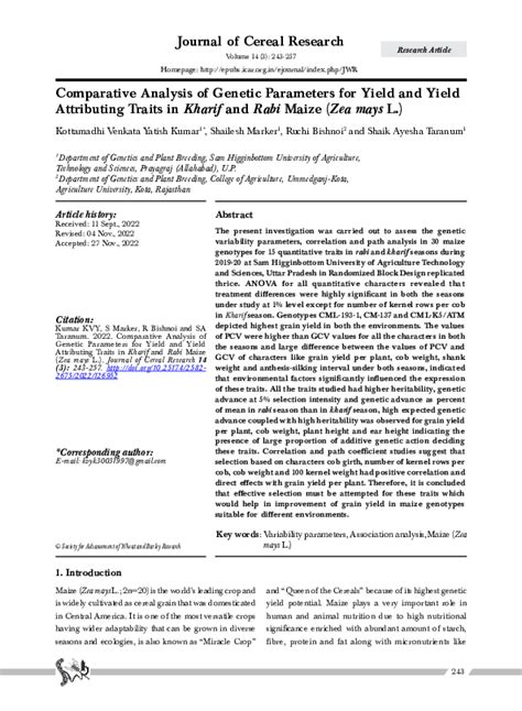 pdf comparative analysis of genetic parameters for yield and yield