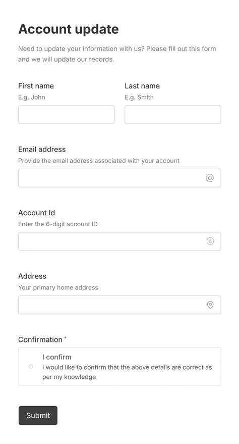 Account Update Request Form Template