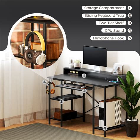 HOMCOM Computer Desk With LED Lights And Power Outlets V RB