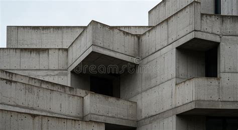 Brutalist Architectural Style Featuring Angular Concrete Structures Prominently Stock