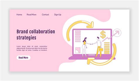 브랜드 협업 전략 랜딩 페이지 플랫 실루엣 벡터 템플릿 제휴 마케팅 홈페이지 레이아웃 만화 개요 문자와 하나의 페이지 웹 사이트 인터페이스 웹 배너 웹 페이지 가공의 인물에