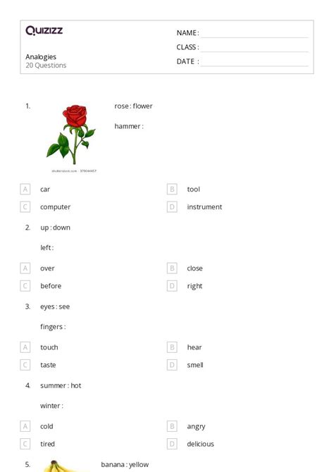 50 Analogies Worksheets On Quizizz Free And Printable