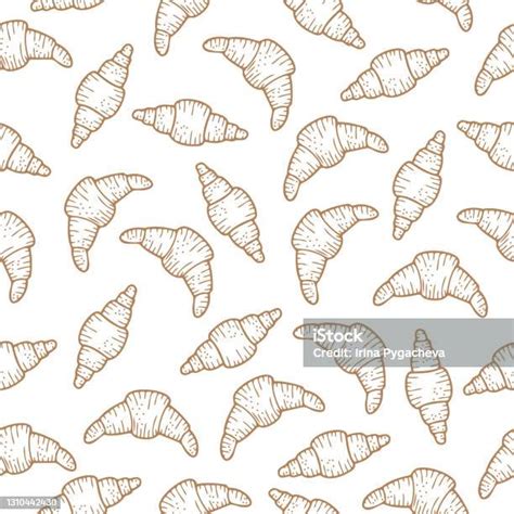 손으로 그린 크루아상 흰색 배경에 만두와 매끄러운 패턴 낙서 간단한 개요 그림 그것은 직물 종이 및 기타 표면의 장식에 사용할