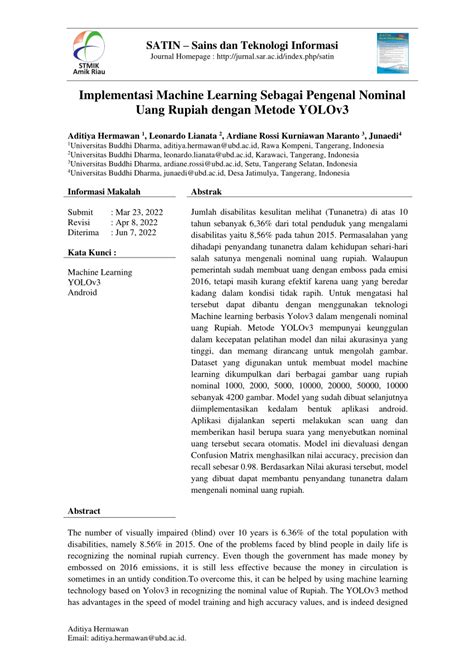 PDF Implementasi Machine Learning Sebagai Pengenal Nominal Uang Rupiah Dengan Metode YOLOv