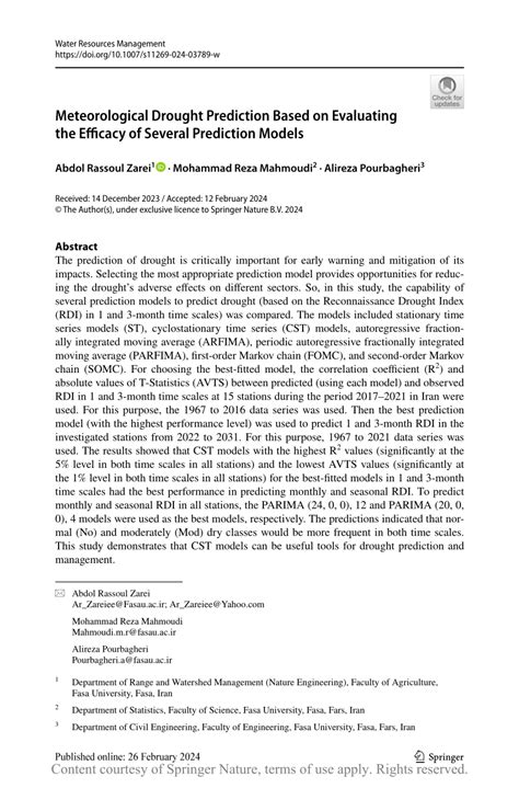 Meteorological Drought Prediction Based On Evaluating The Efficacy Of Several Prediction Models