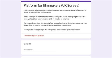 [academic] Ux Research Questionnaire For An App For Filmmakers Filmmakers Any Age R Samplesize