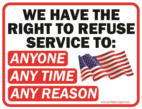 Right To Refuse Service Printable Signs Printable Signs