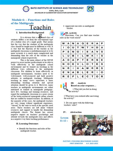 4 Elective 1 Module 6 Lesson 11 And 12 Pdf Teachers Curriculum