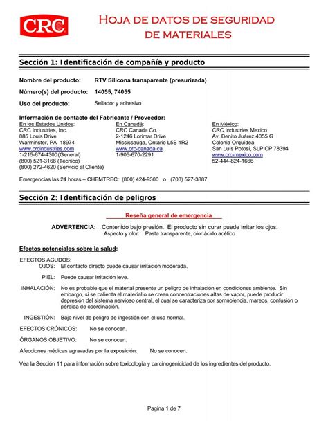 hoja de datos de seguridad de materiales crc industries