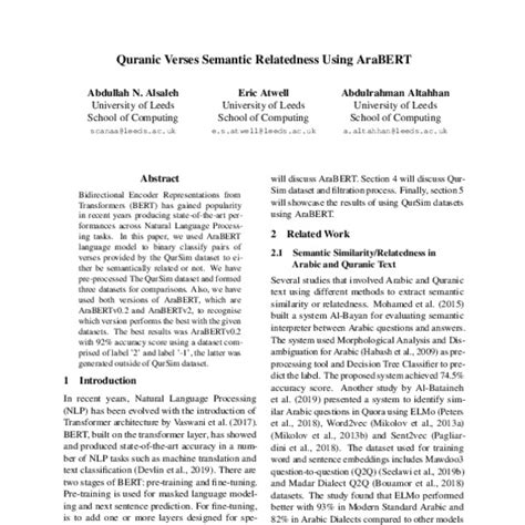 Quranic Verses Semantic Relatedness Using Arabert Acl Anthology