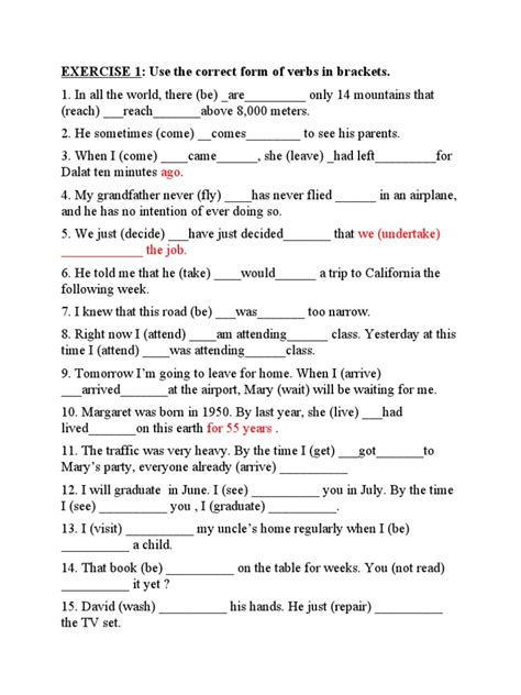 Verb Forms Exercise Solutions Pdf Verb Forms Exercise Solutions Pdf